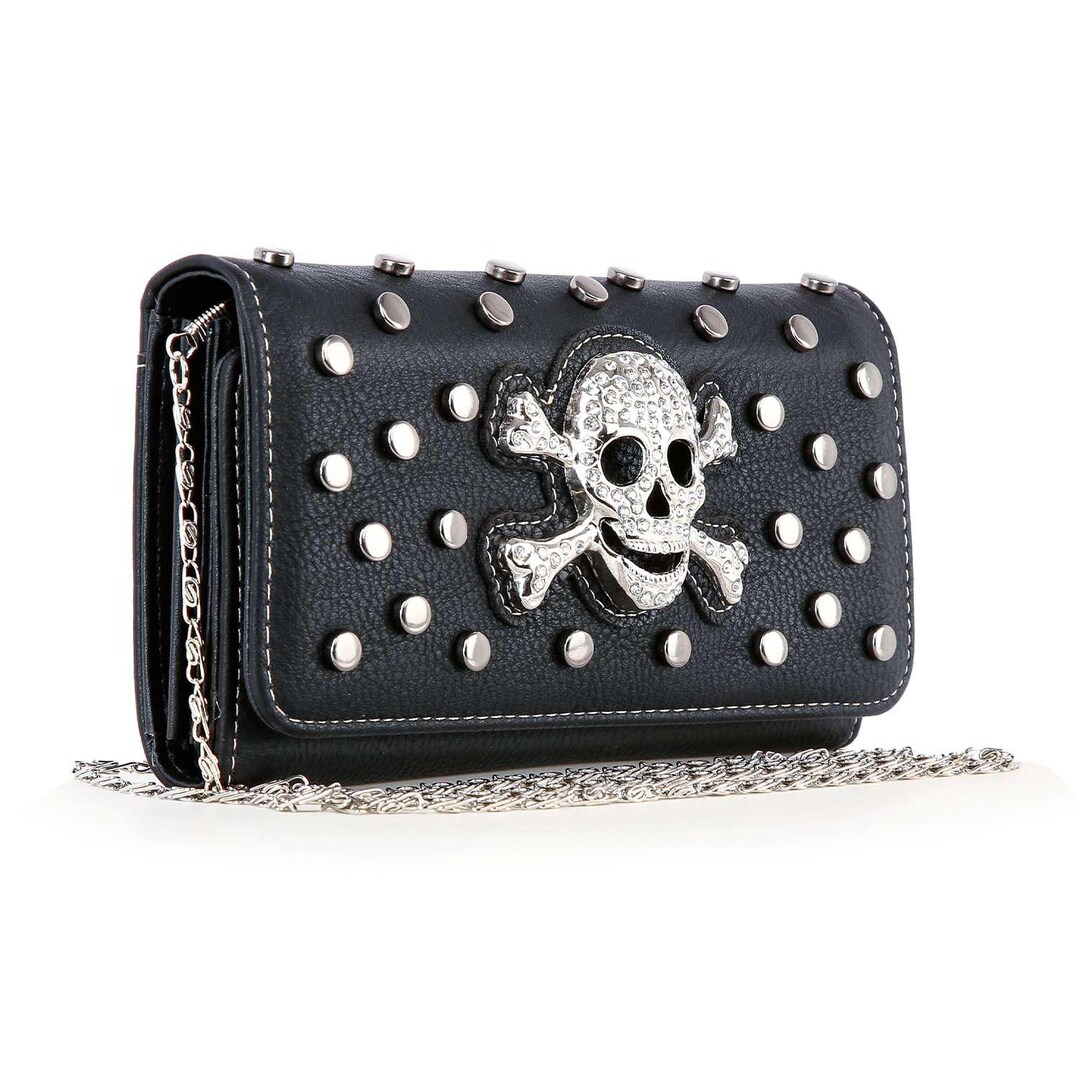 Goth Skull Studded Crossbody Accordion Wallet, Faux Leather Gothic ...