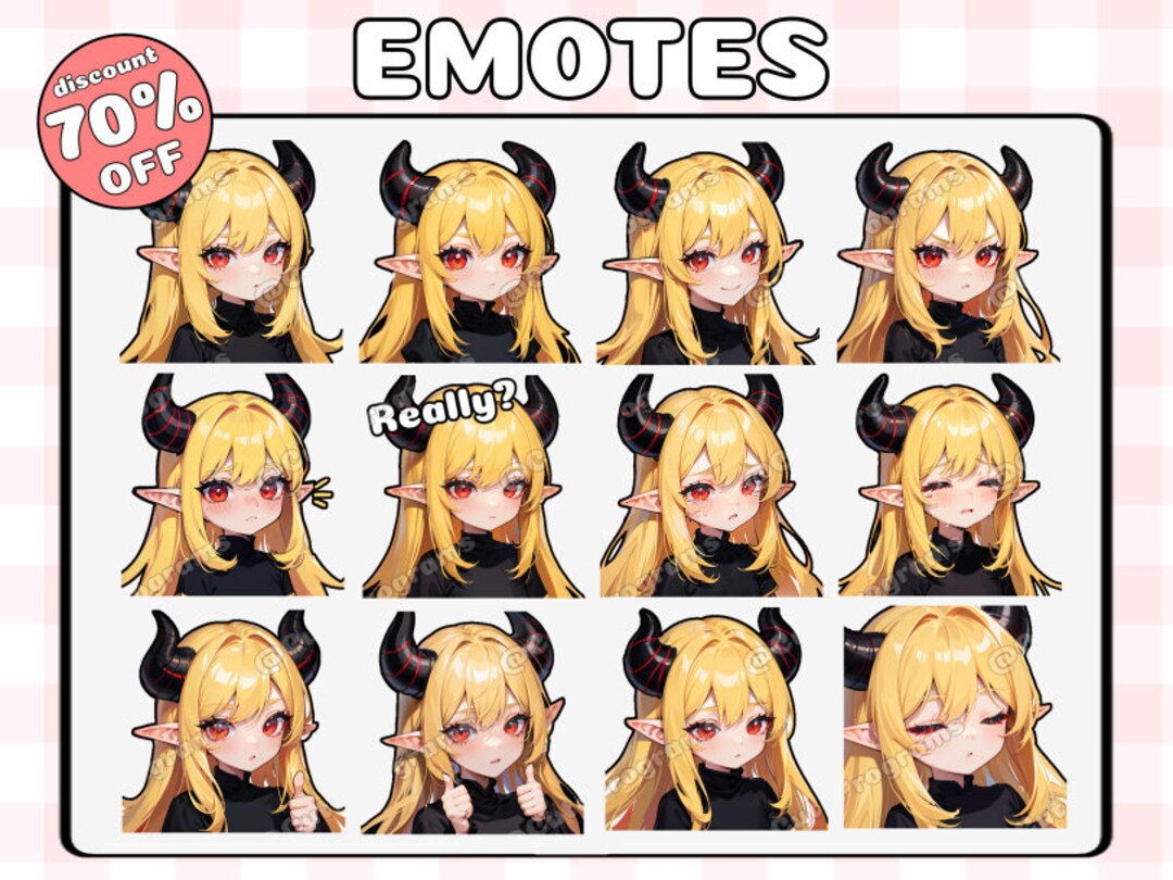 Blonde Demon Girl Emotes 12 Red Eyes, Horns, Black Shirt / Twitch ...