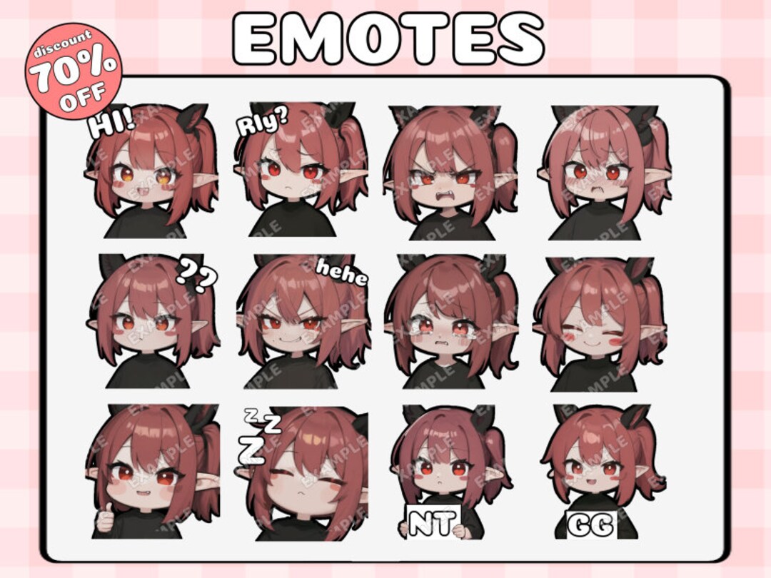 Pink Pony Tail Girl 12 Red Eyes, Black Hoodie / Twitch Emotes / Discord ...