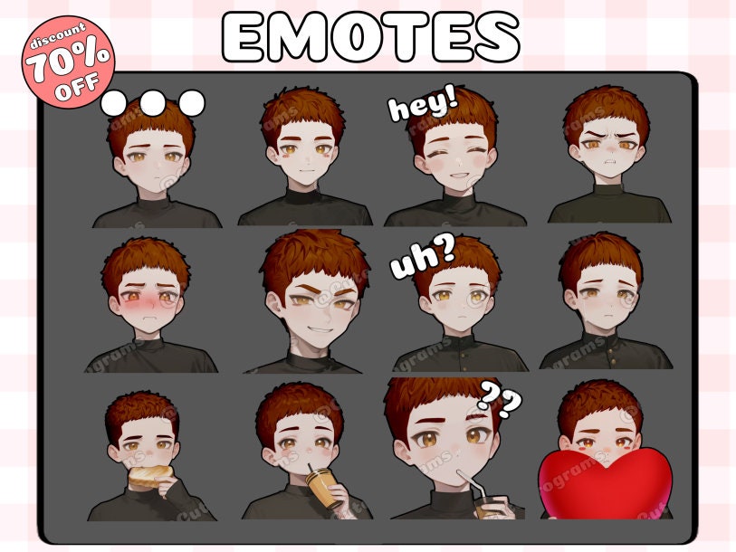 Brown Hair Boy Emotes 12 Brown Eyes, Black Shirt / Twitch Emotes ...