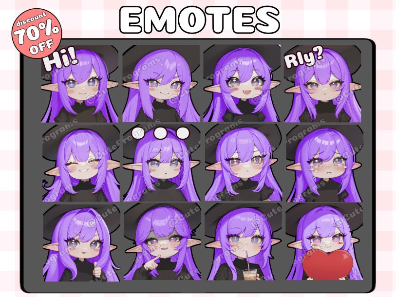 Purple Hair Girl With Hat Emotes 12 Red Eyes, Purple Hair, Black Shirt ...