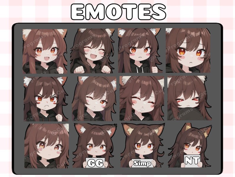 Pink Short Hair Girl Emotes 12 Red Eyes, Black Shirt / Twitch Emotes ...