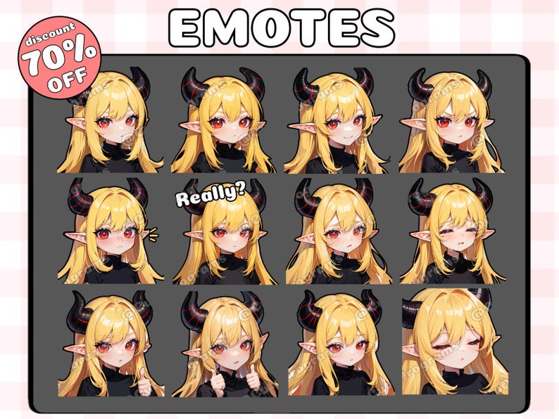 Blonde Demon Girl Emotes 12 Red Eyes, Horns, Black Shirt / Twitch ...