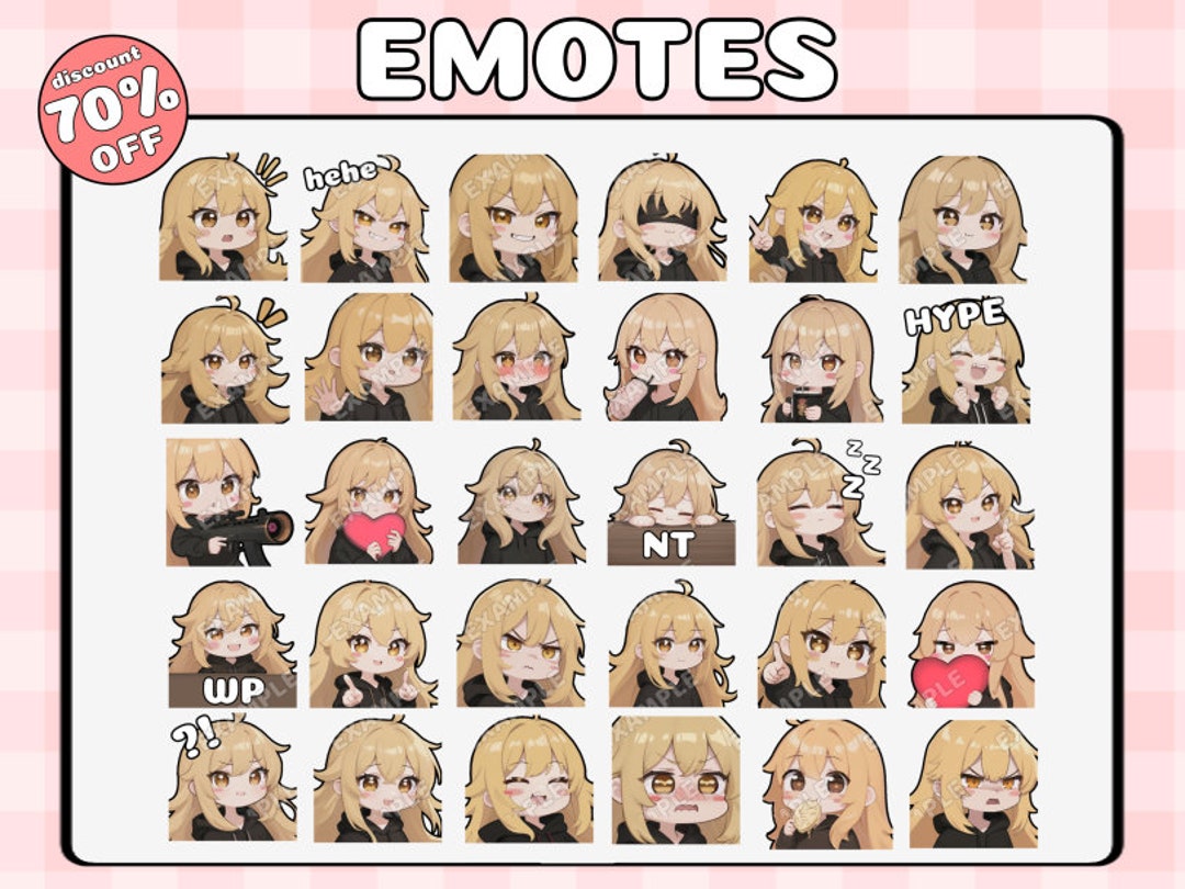 Blonde Girl Emotes 30 Brown Eyes, Black Hoodie / Twitch Emotes ...