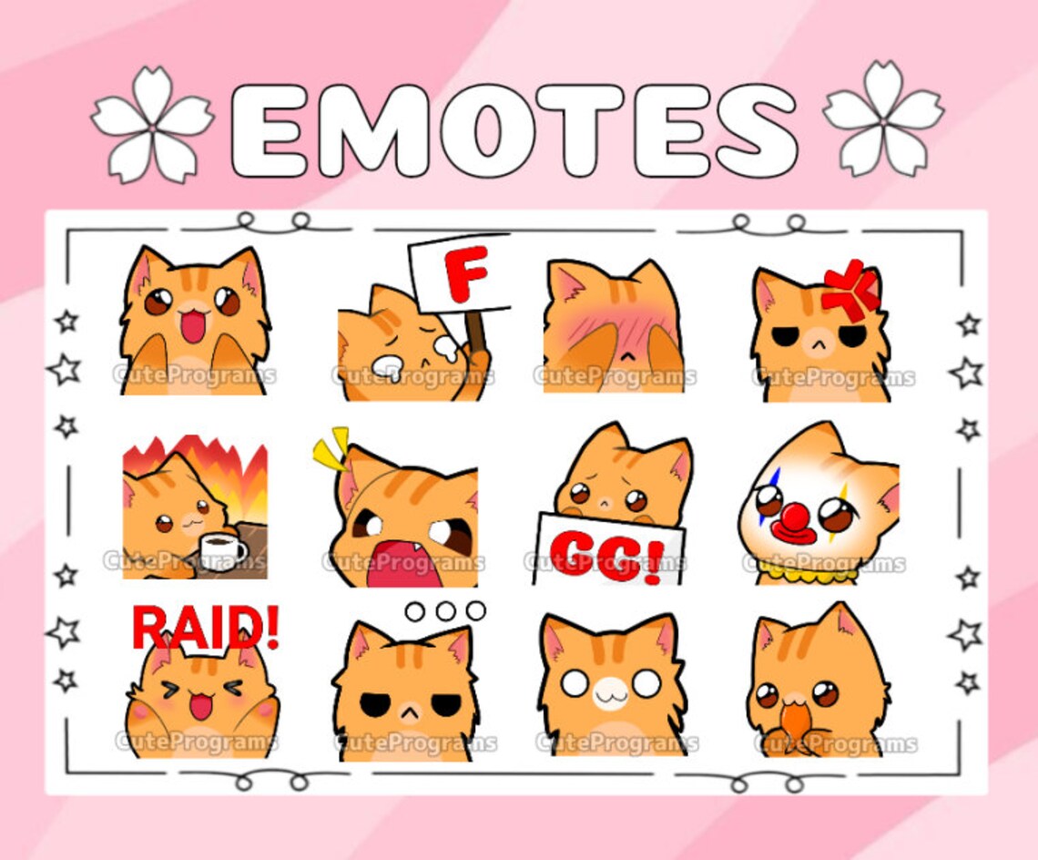 CAT KITTY EMOTES Set 12 Twitch Discord Youtube Streaming Cute Kawaii ...