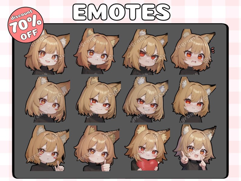 Short Blonde Hair Girl Emotes 12 Red Eyes, Black Shirt / Twitch Emotes ...