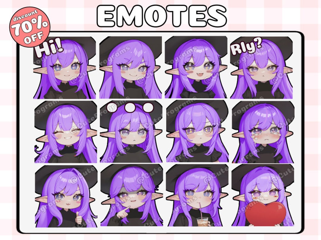 Purple Hair Girl With Hat Emotes 12 Red Eyes, Purple Hair, Black Shirt ...