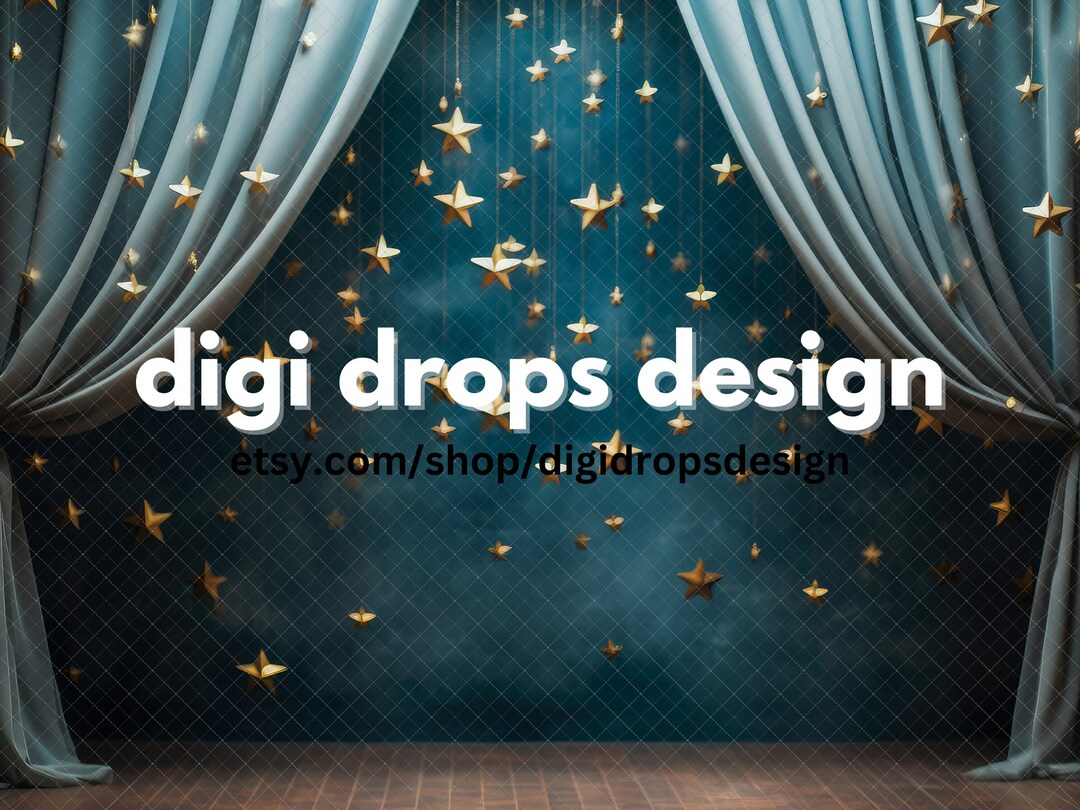 Blue Curtain Star Stage Digital Backdrop | Composite Digital Background ...