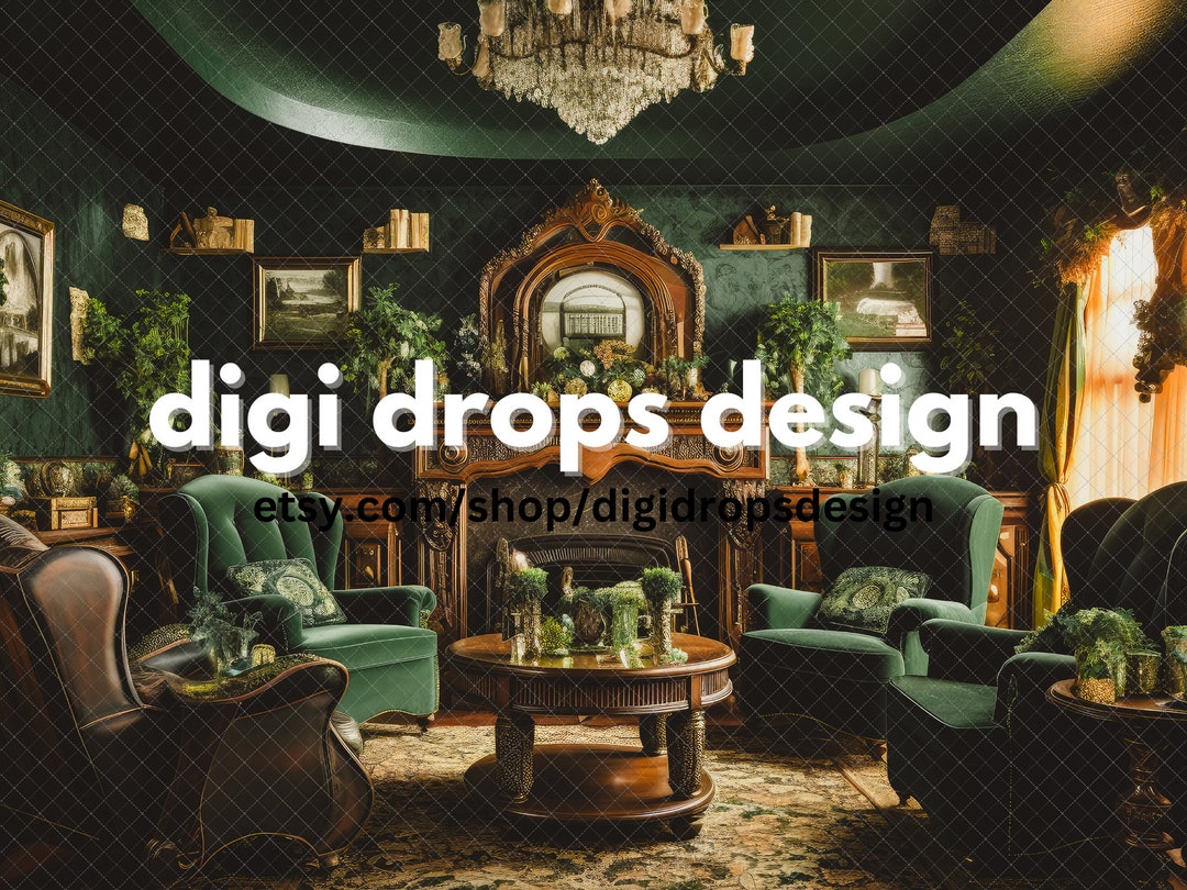 Green Living Room Digital Backdrop | Composite Digital Background - Etsy