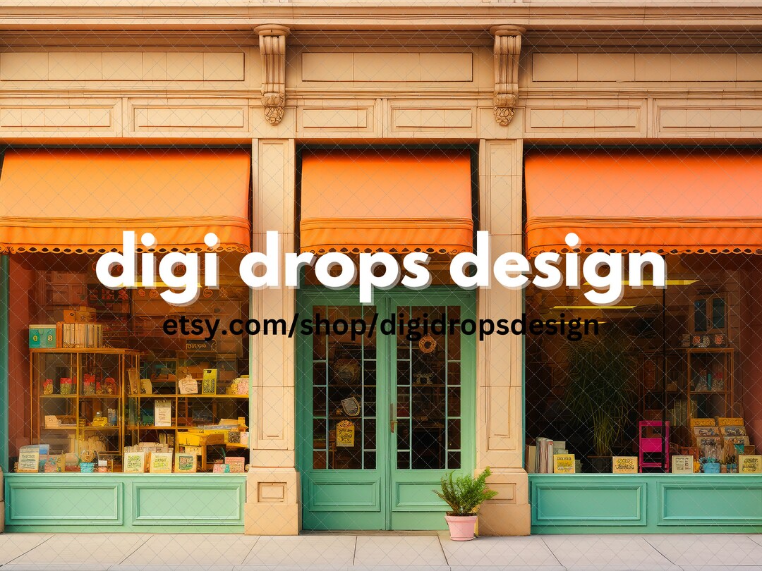 Shop Front Downtown Teal Orange Digital Backdrop | Composite Digital ...