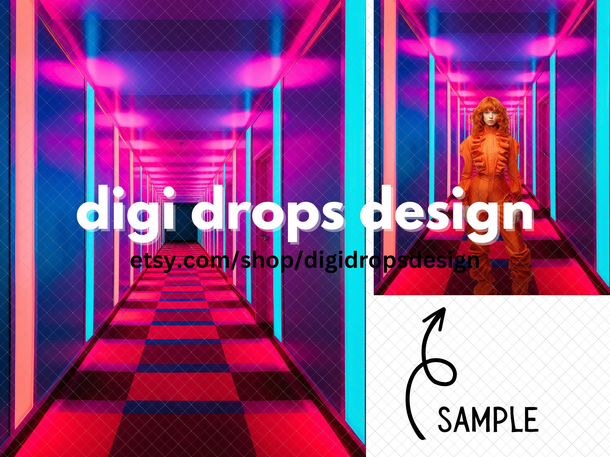 Neon Hallway Digital Backdrop Composite Digital Background Cyberpunk - Etsy