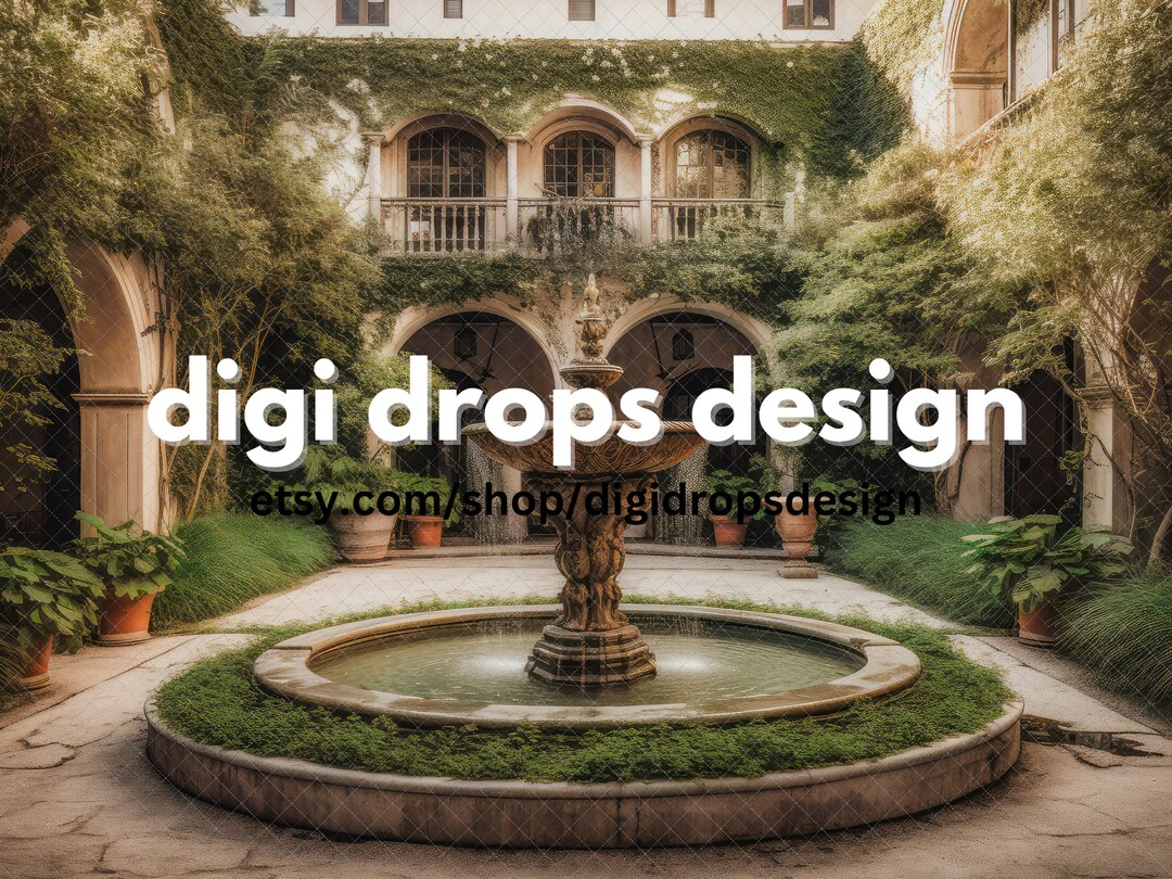 Villa Courtyard Digital Backdrop | Composite Digital Background | Water ...