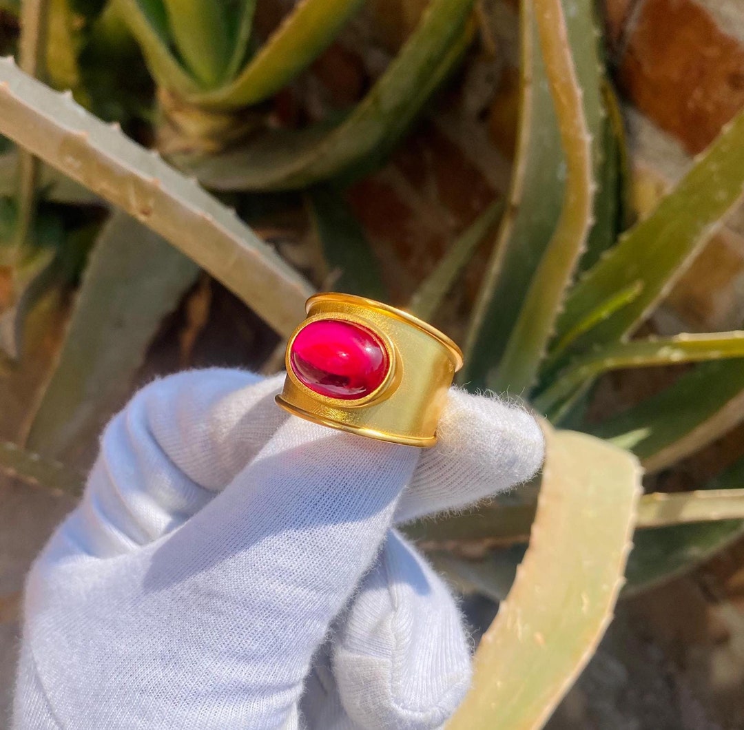 Red Ruby Gold Ring for Men | Men's Ruby Statement Ring | Father's Signet Ring. Gift for Him - Etsy