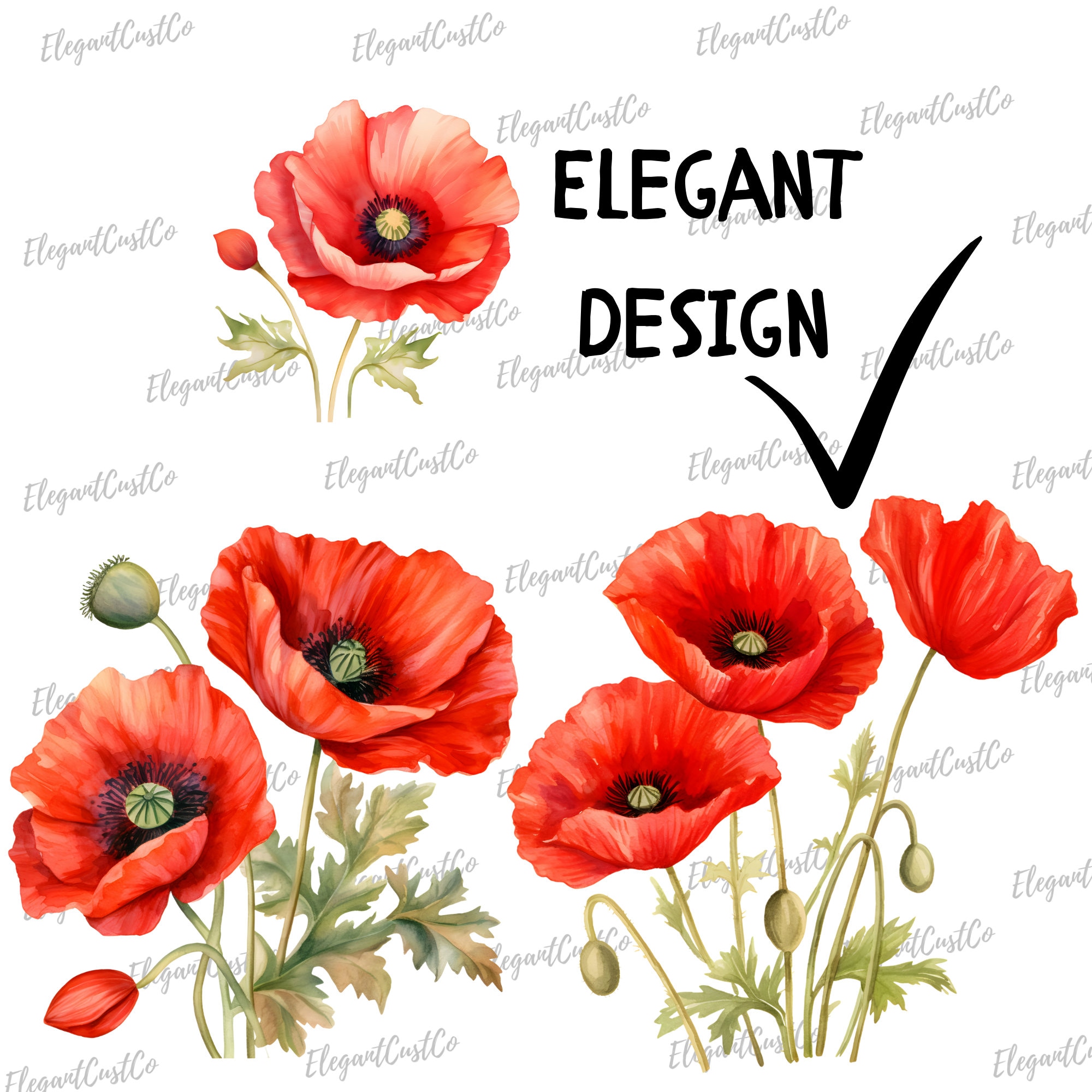 Watercolor Spring Red Flowers Clipart Bundle Svg Various Red - Etsy