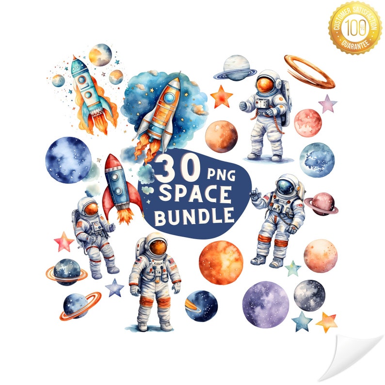 Space Watercolor Clipart Bundle Astronaut Clipart Rocket - Etsy