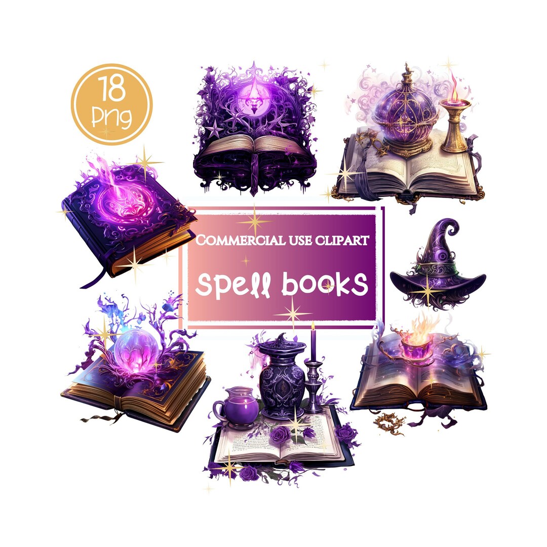 Enchanting Spell Books Watercolor Clipart SVG Bundle Witch - Etsy