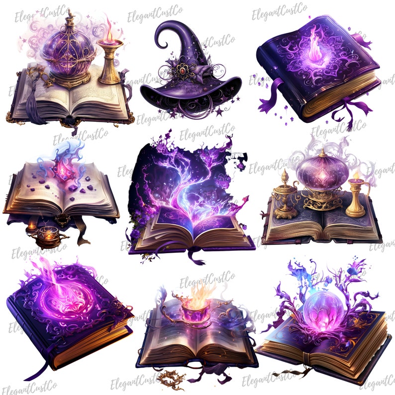 Enchanting Spell Books Watercolor Clipart SVG Bundle Witch - Etsy