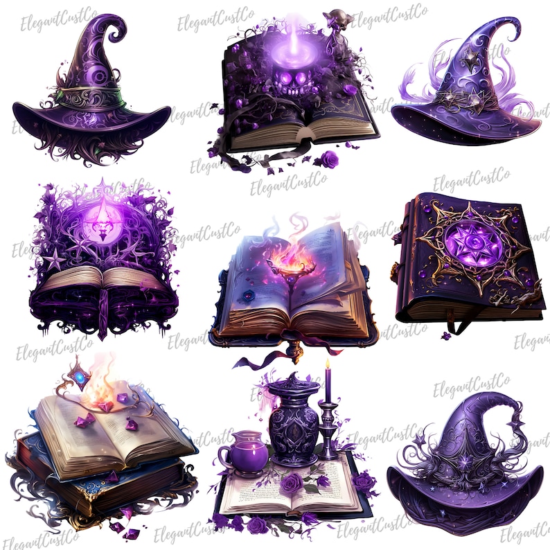 Enchanting Spell Books Watercolor Clipart SVG Bundle Witch - Etsy