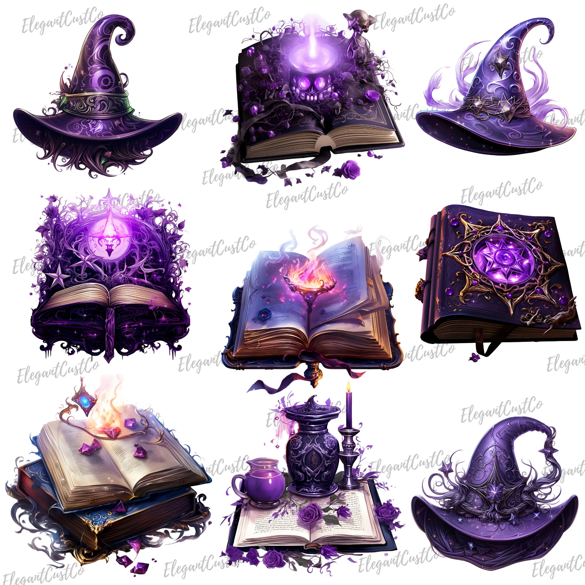 Enchanting Spell Books Watercolor Clipart SVG Bundle Witch - Etsy