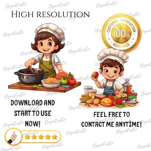 Kids Cooking Clipart SVG Bundle Cute Little Chef Clipart Png - Etsy