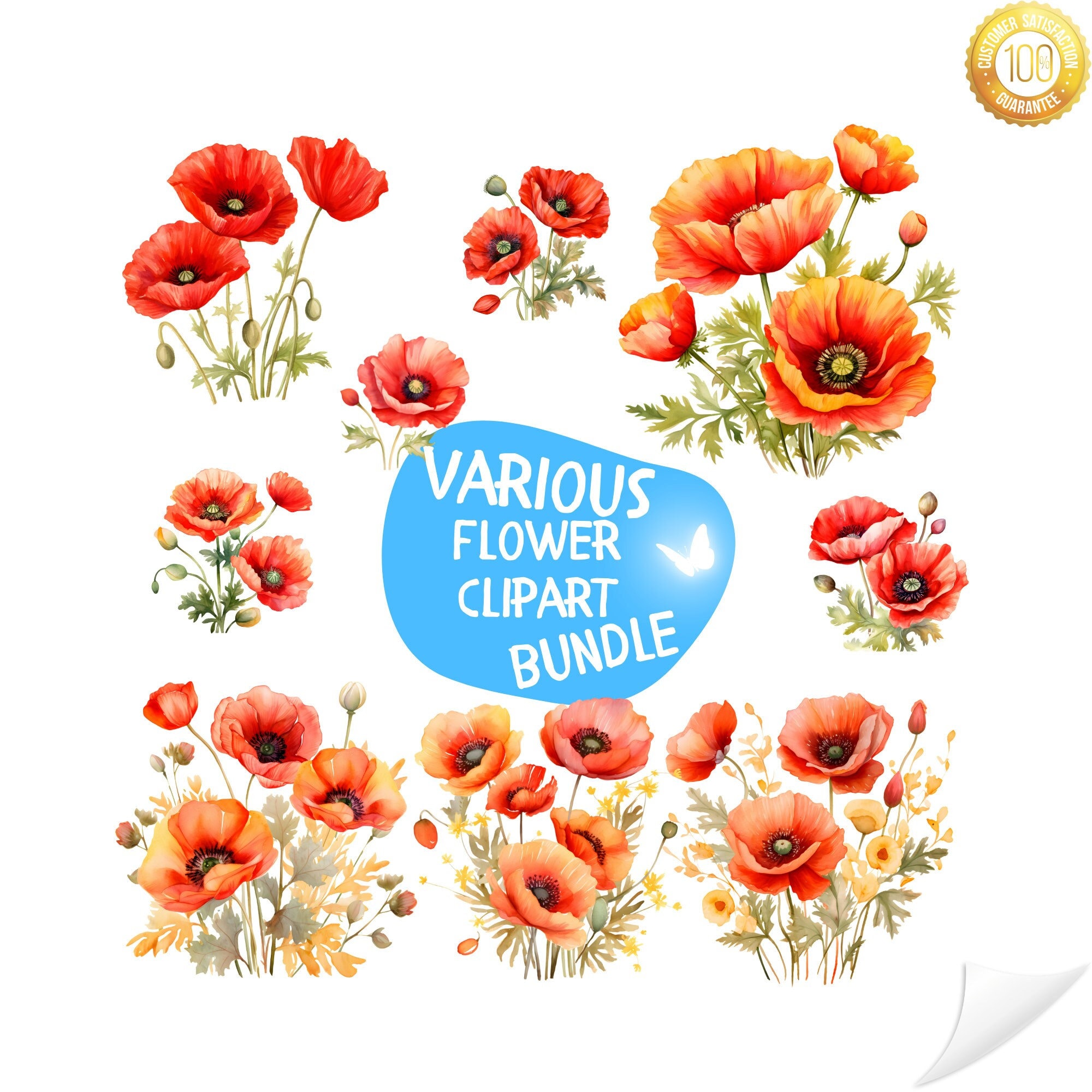 Watercolor Spring Red Flowers Clipart Bundle Svg Various Red - Etsy