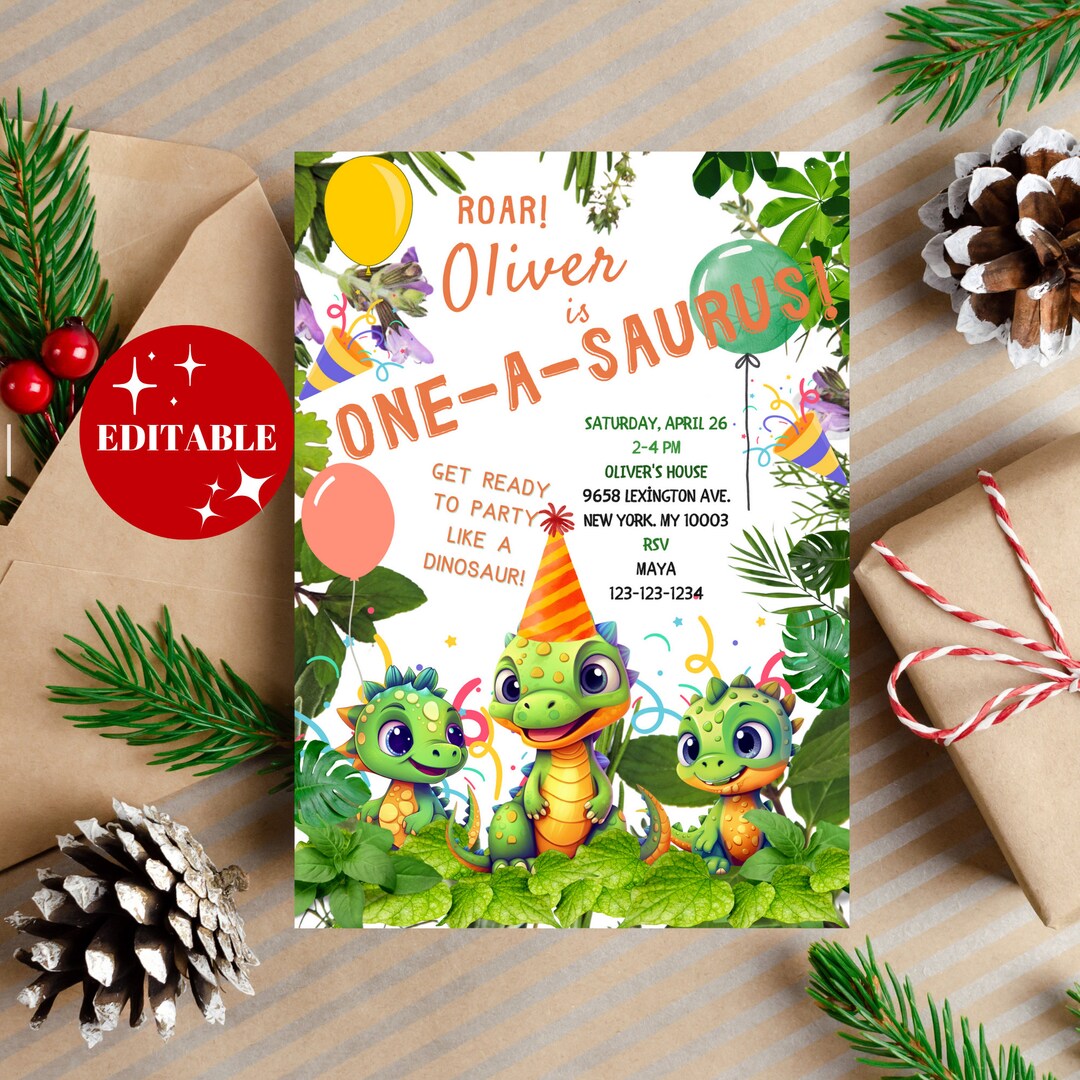 Editable Dinosaur Birthday Invitation 1 Year Old Invitation - Etsy