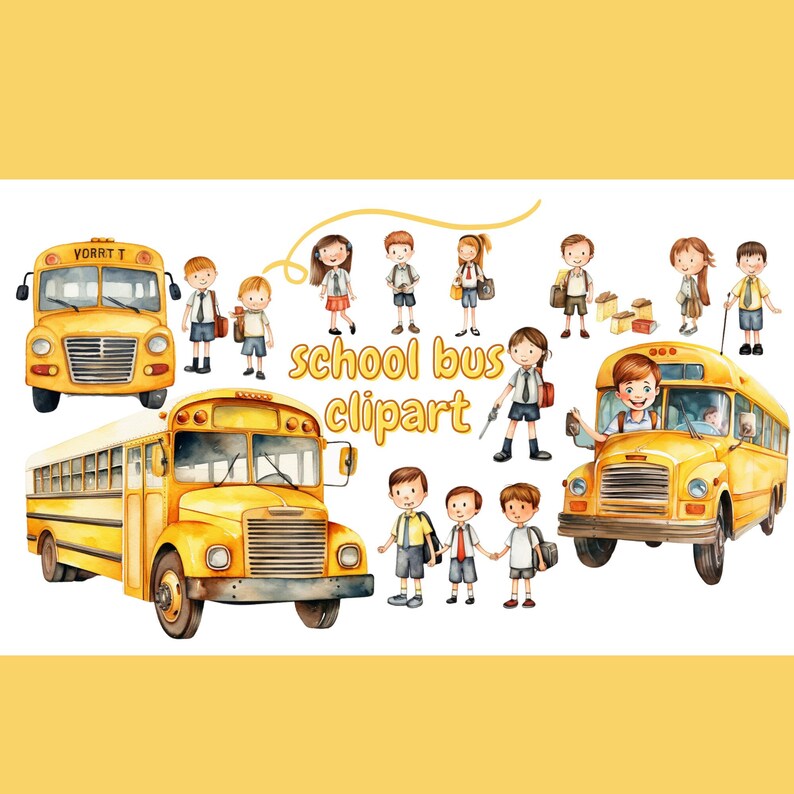 Watercolor School Bus Clipart Bundle School Bus Driver Png - Etsy