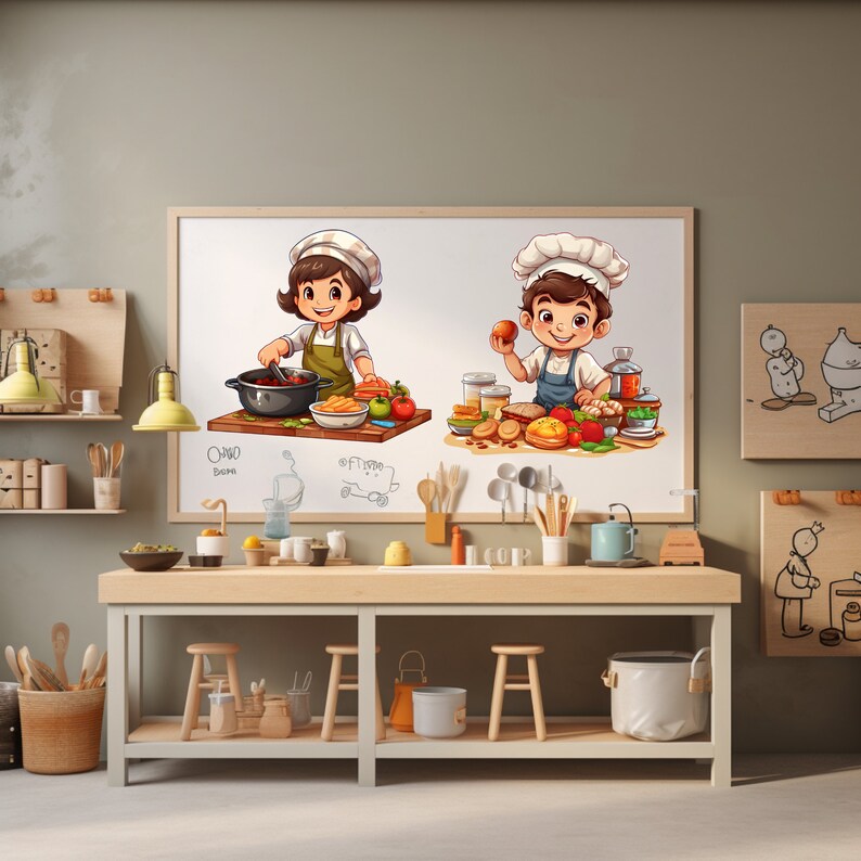 Kids Cooking Clipart SVG Bundle Cute Little Chef Clipart Png - Etsy