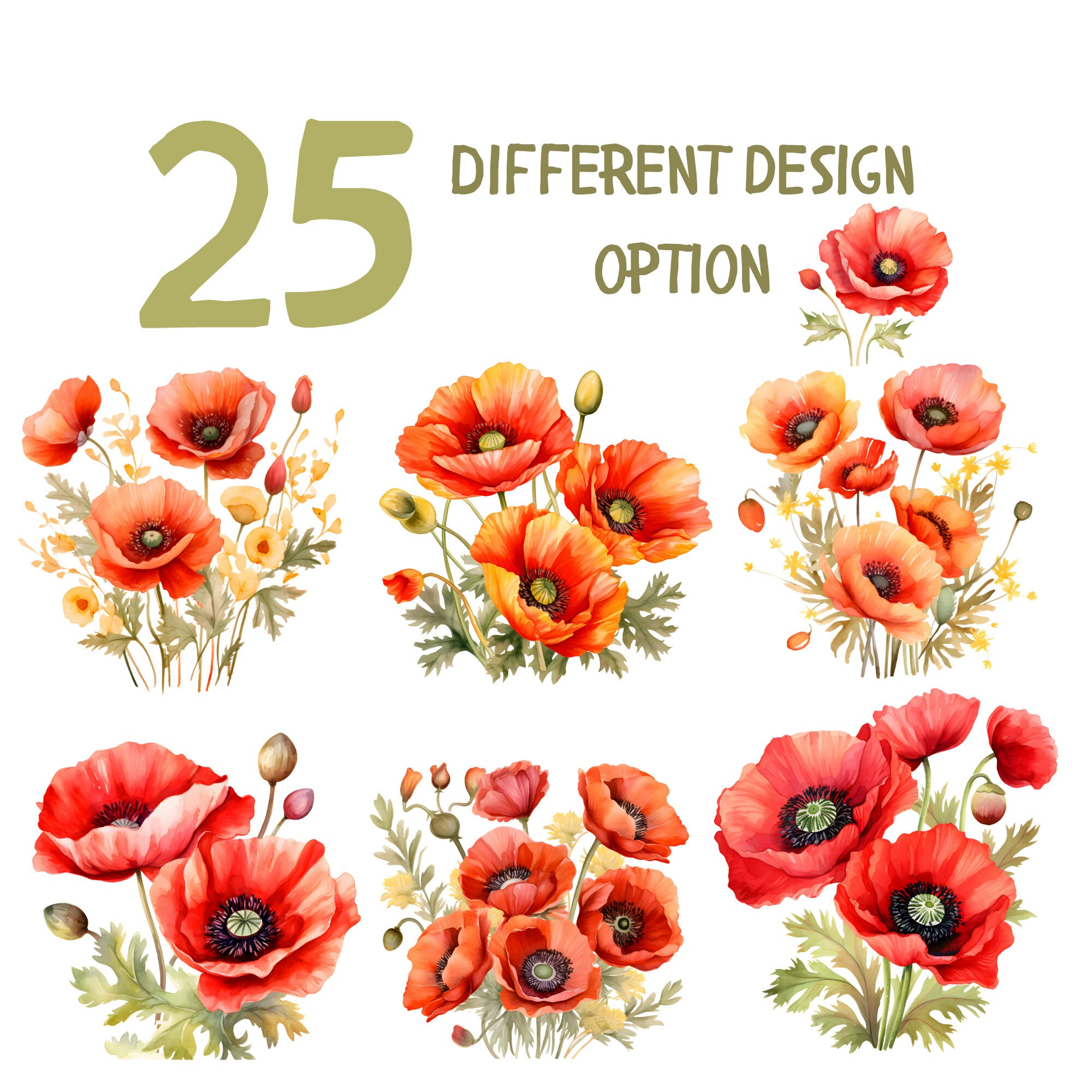 Watercolor Spring Red Flowers Clipart Bundle Svg Various Red - Etsy