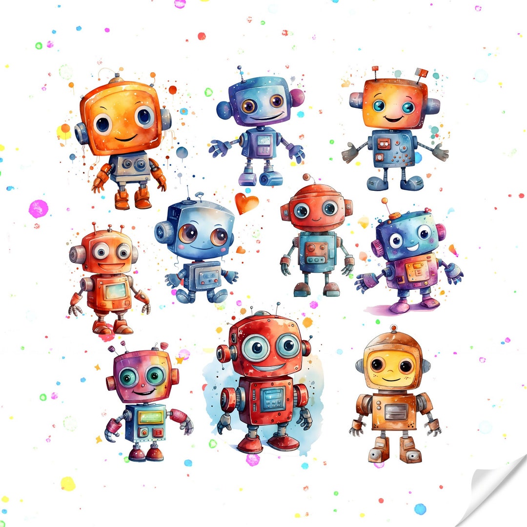 12 Watercolor Cute Robot SVG Bundle Vintage Retro Robot - Etsy