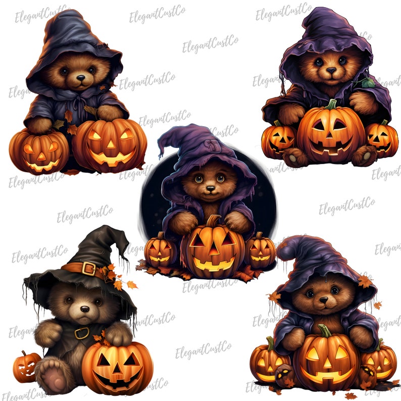 Spooky Halloween Teddy Bear Clipart Halloween Bear Decor - Etsy