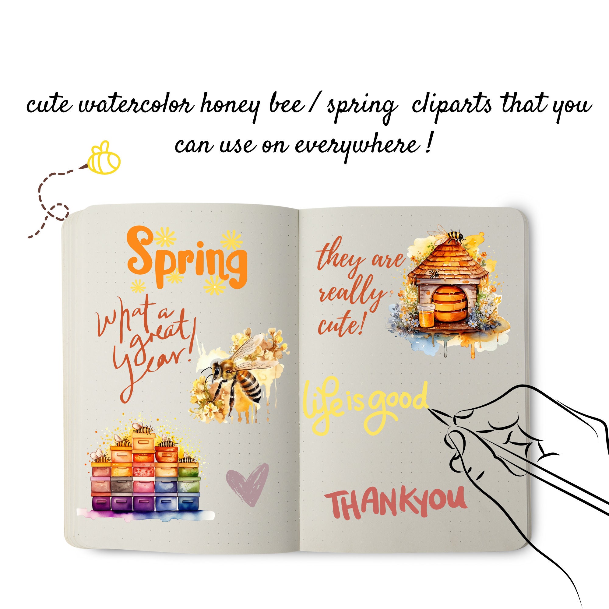 Watercolor Honey Bee Clipart Spring Garden Bee Honey Drips - Etsy