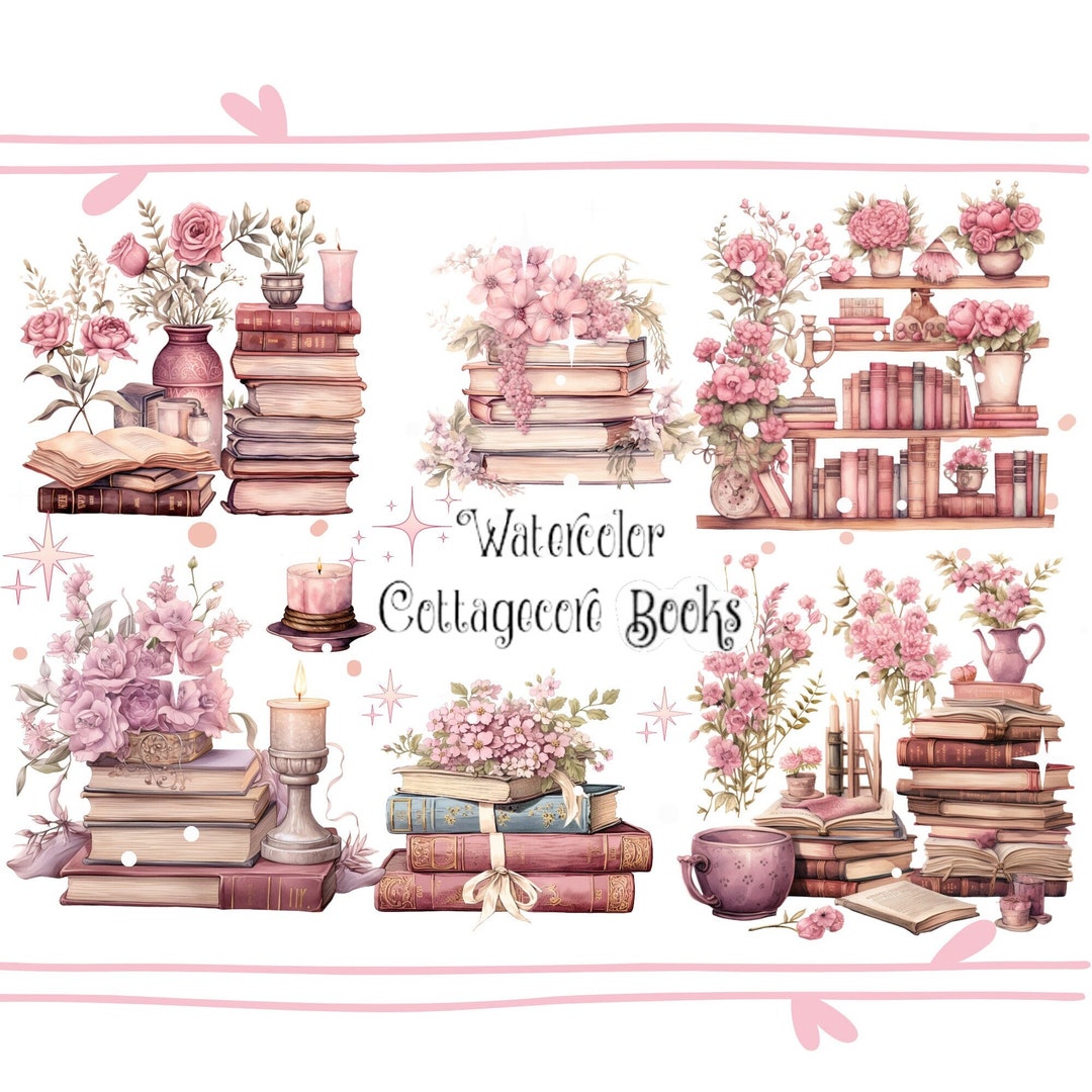 Watercolor Cottagecore Books Clipart Floral Antique Book Png - Etsy