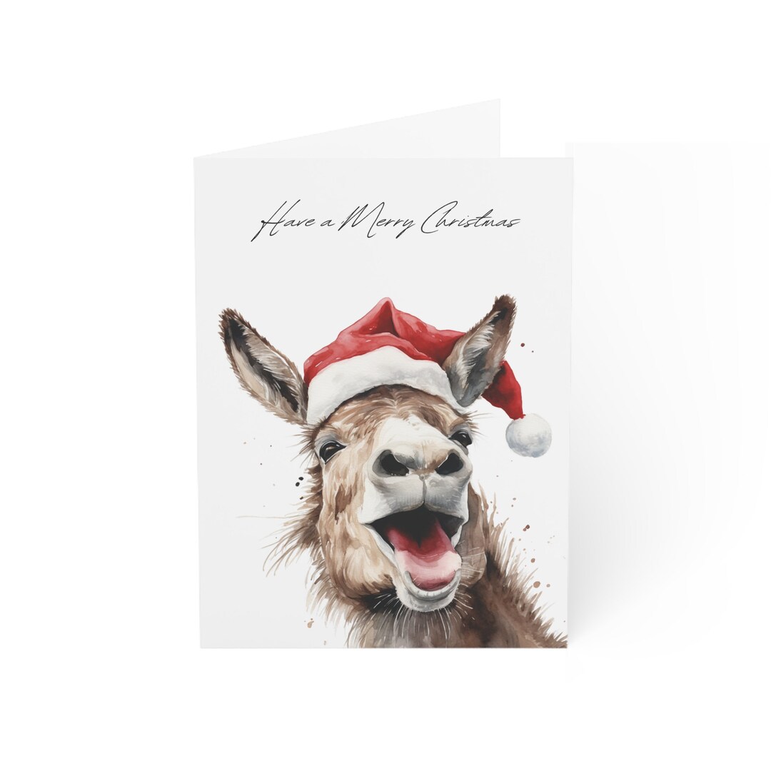 Donkey Christmas Cards, 10 Pack Animals Collection Matte Finish Blank ...