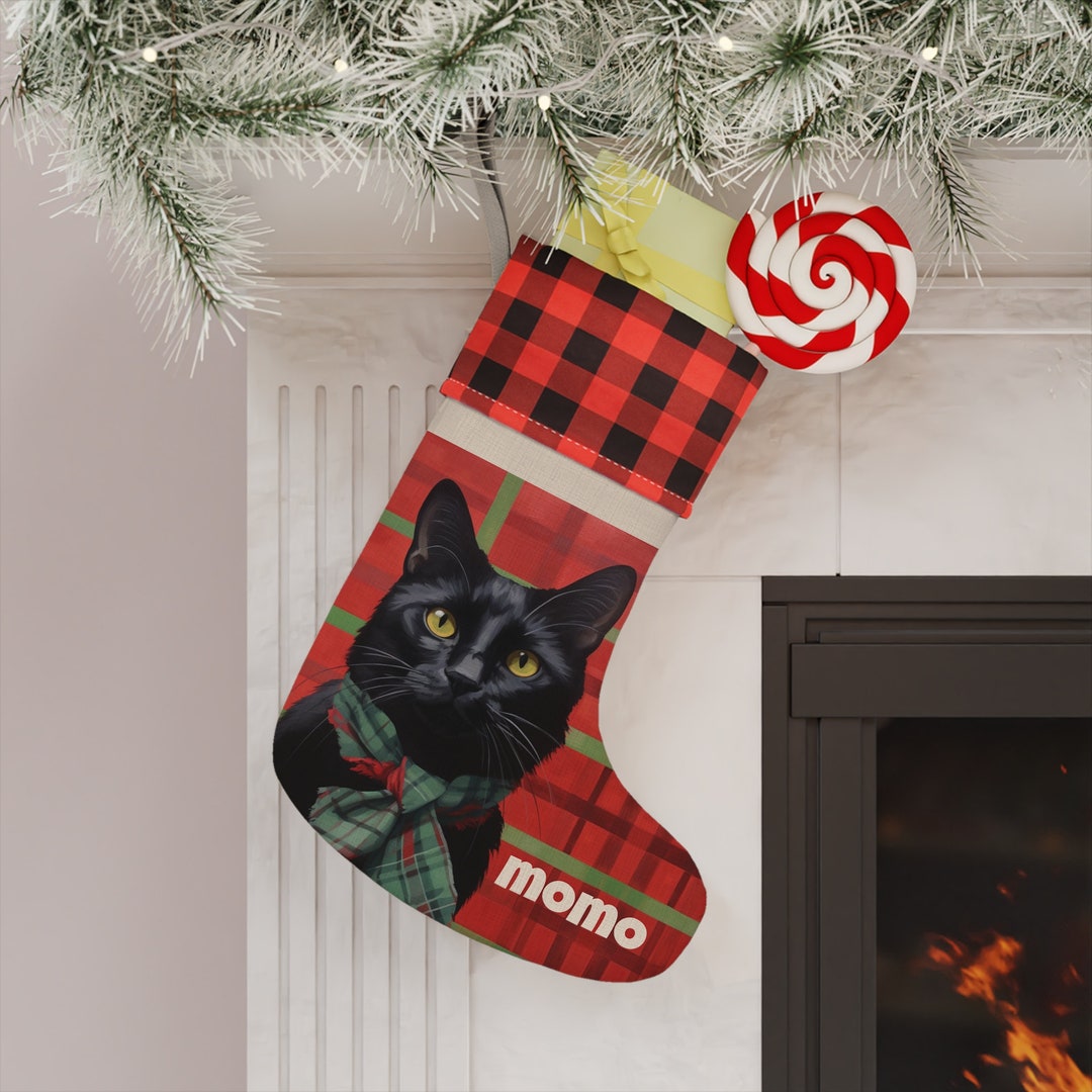 Personalized Black Short-hair Cat Stocking- Pet Fur Baby- Black Cat ...