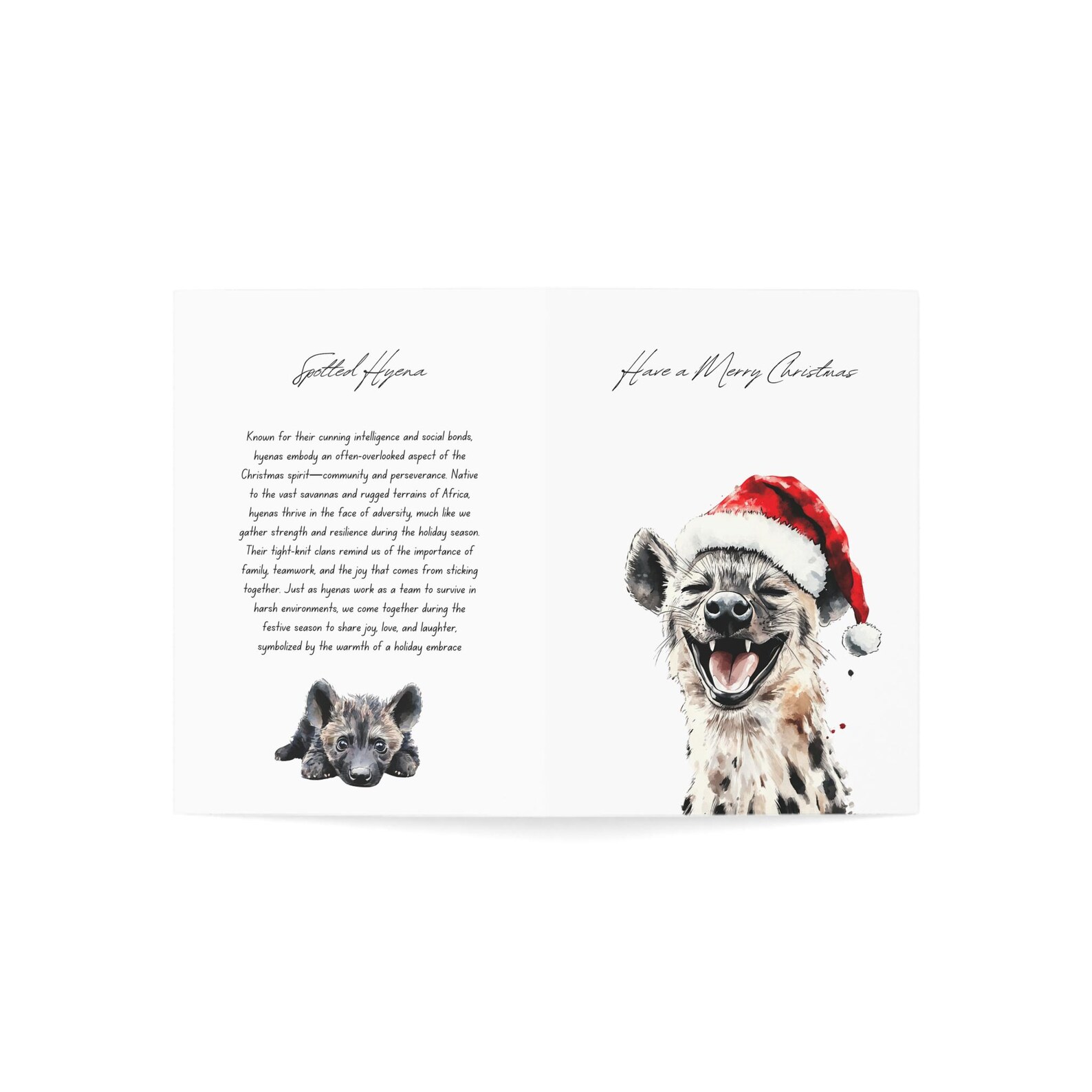 Spotted Hyena Christmas Cards- 10 Pack- Matte Finish- Blank Inside- African Animals Greeting ...