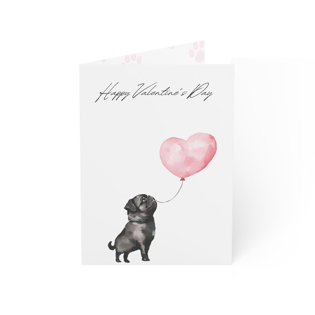 Personalized Black Pug Valentines Cards- 10 Pack- Matte Finish- Dog ...