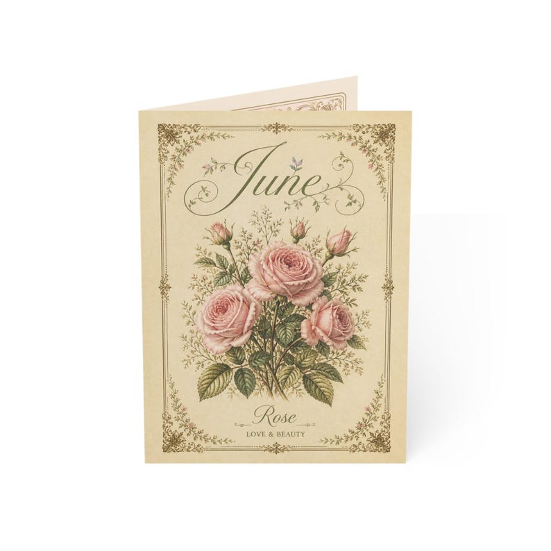June Birth Flower Card - Rose Greeting Card, Personalized Birthday Card ...