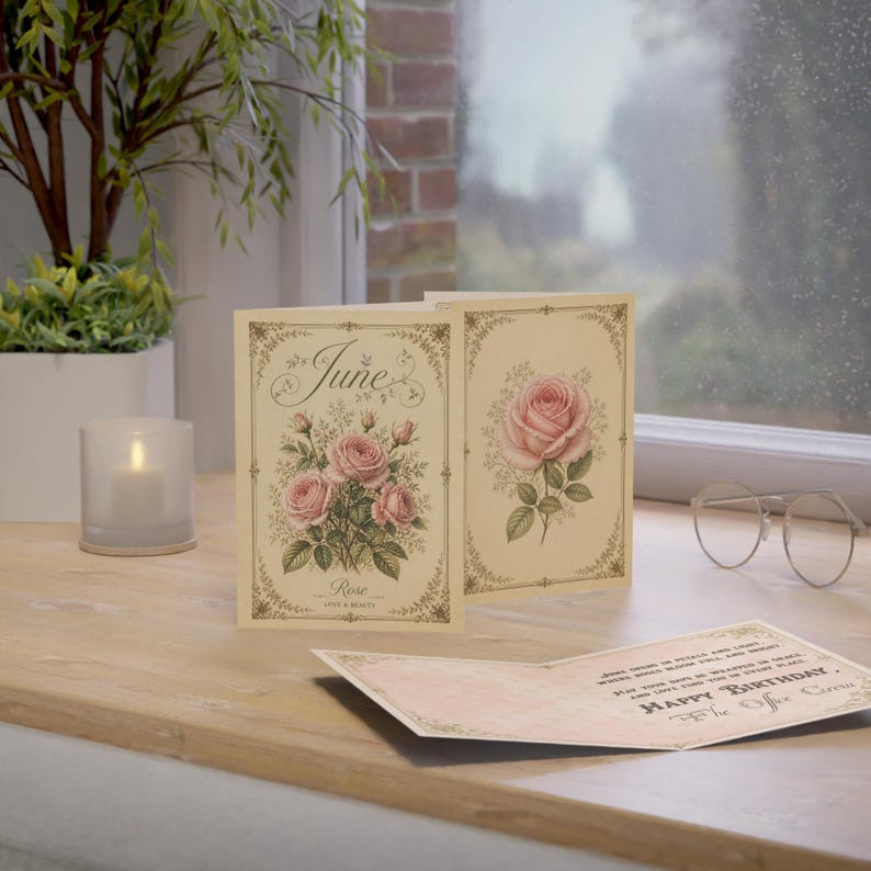 June Birth Flower Card - Rose Greeting Card, Personalized Birthday Card ...