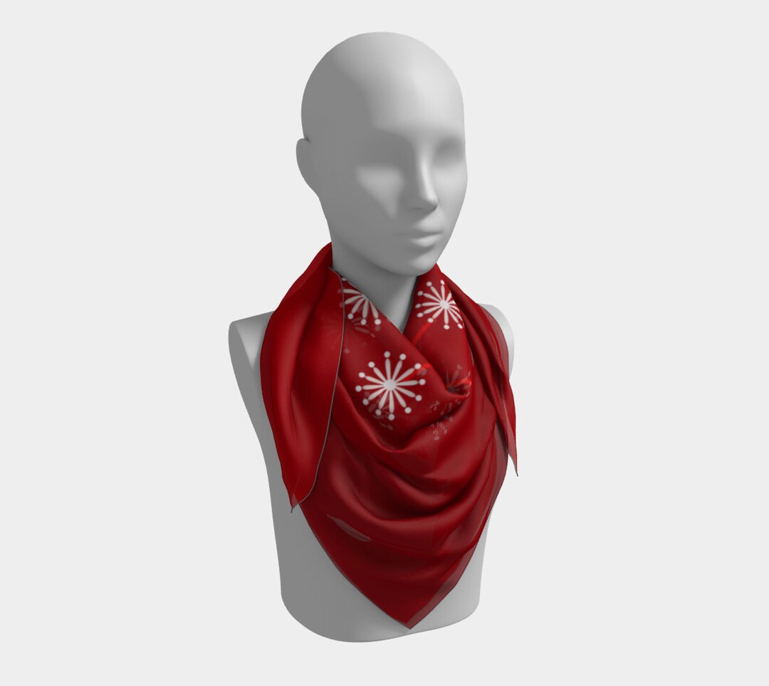 Winter Holiday Snowflake Festive Red Silk Scarf Chiffon - Etsy