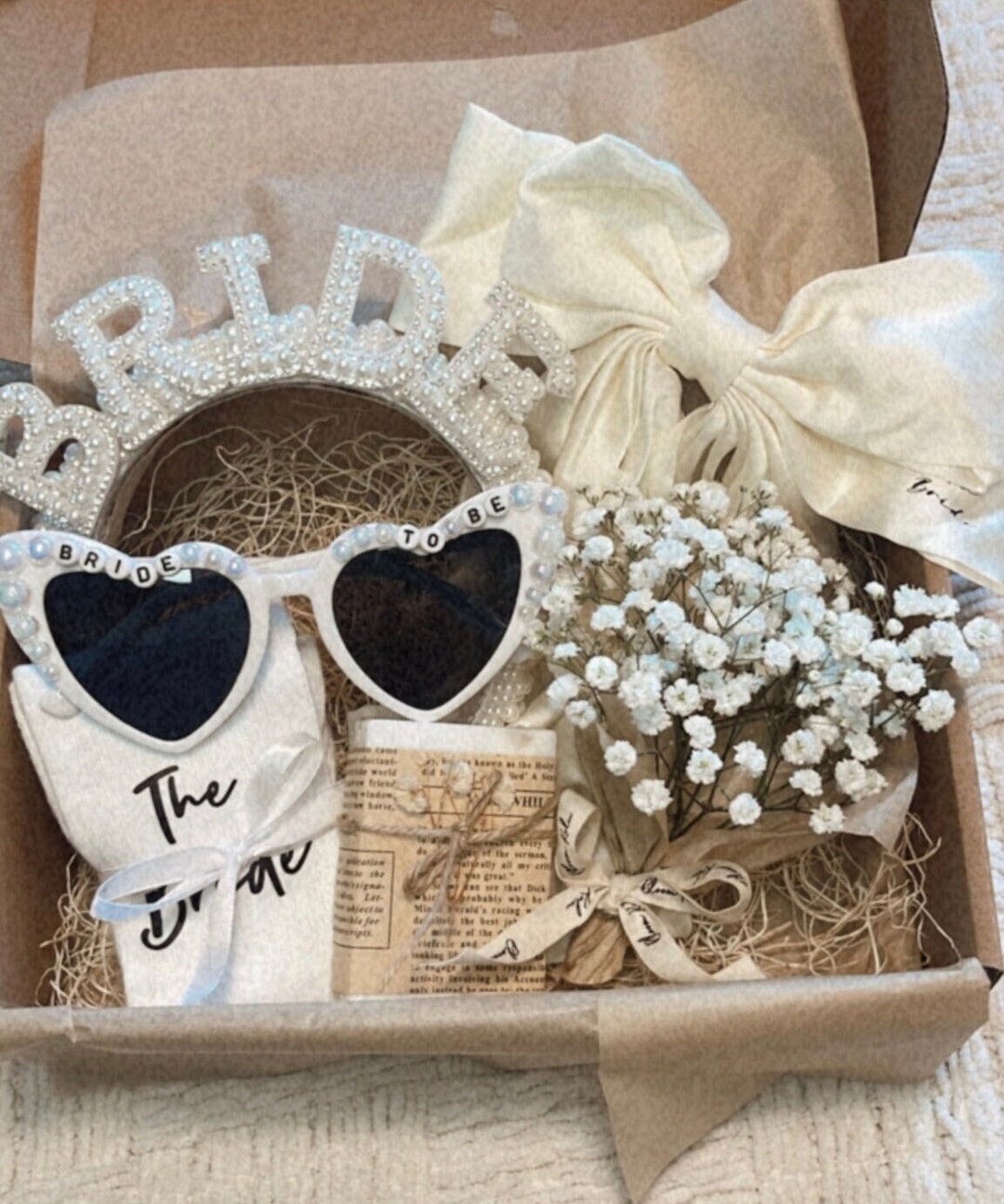 Bridal Gift Box: Bride-to-be Accessories, Artisan Soap & Floral Bouquet ...