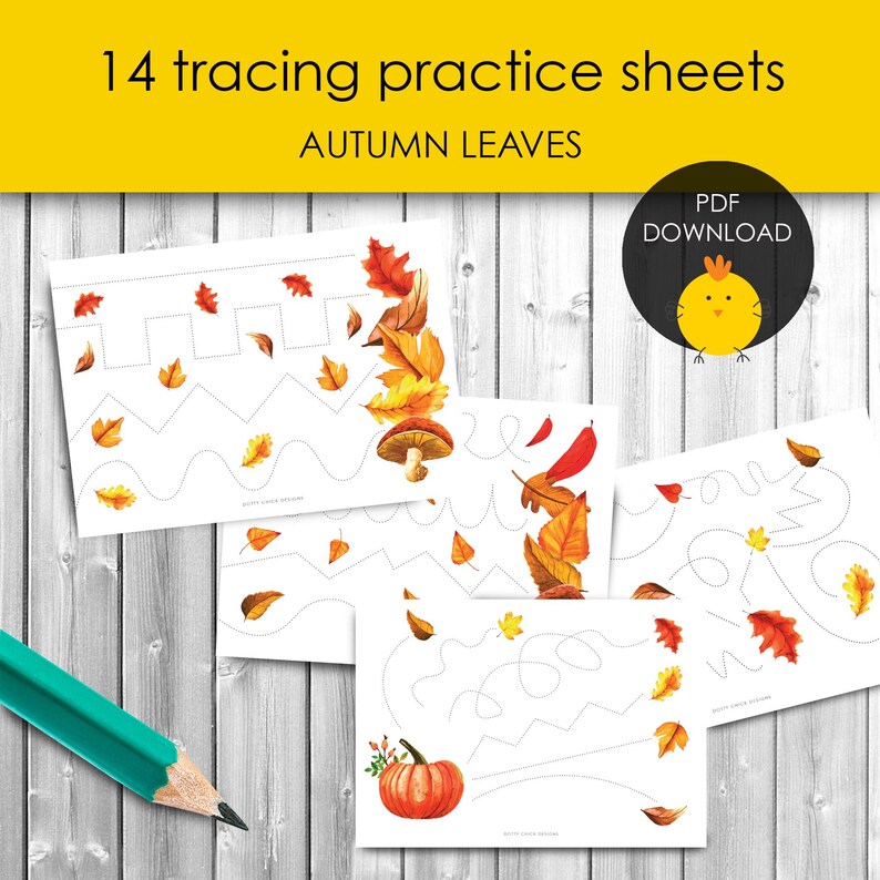 Autumn Leaves Line Tracing Activity Worksheets for Practicing Fine ...