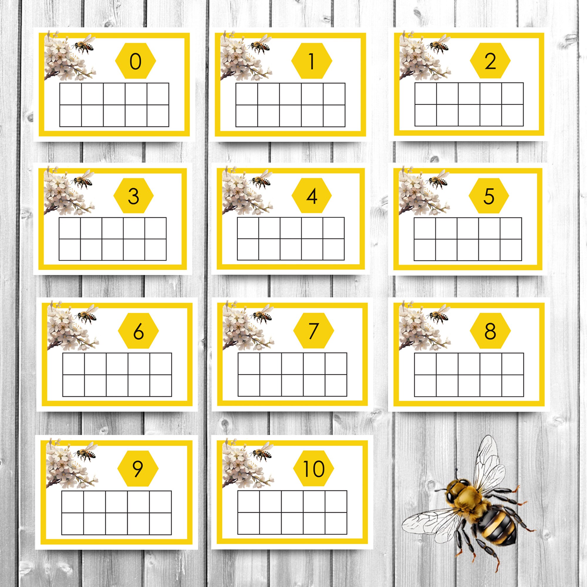 Bee Tens Frame Number Counting Activity for Preschool Maths and ...