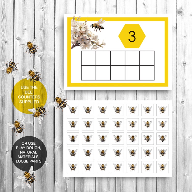 Bee Tens Frame Number Counting Activity for Preschool Maths and ...