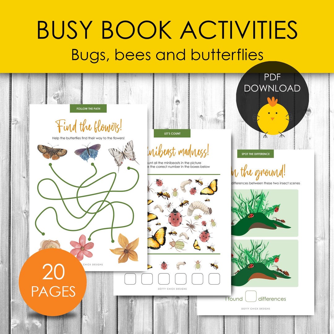 Bug, Bee and Butterfly Busy Book Activity Pack for Preschool Spring and ...