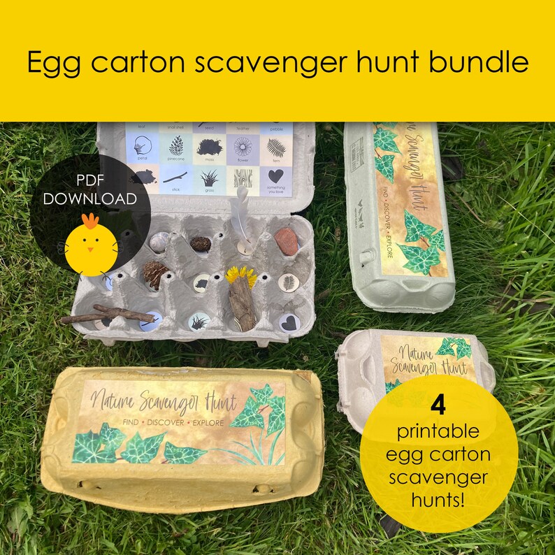 Egg Carton Scavenger Hunt Bundle for Outdoor Nature Activities for Kids ...