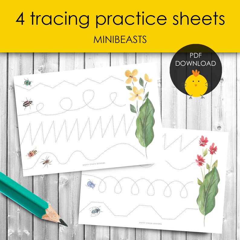 Mini Beast Line Tracing Worksheets Learn to Write Nature Activity for ...