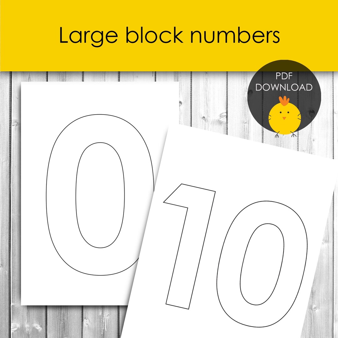 Large Block Numbers 0-10 Printable for Number Practice and Colouring ...