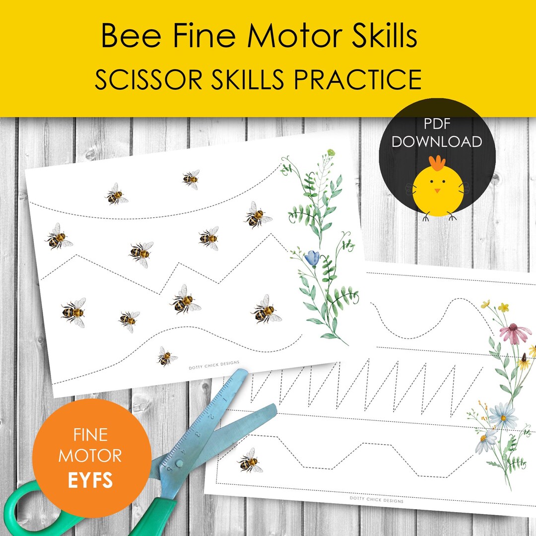 Bee Scissor Skills Cutting Practice Worksheets for Preschool and EYFS ...