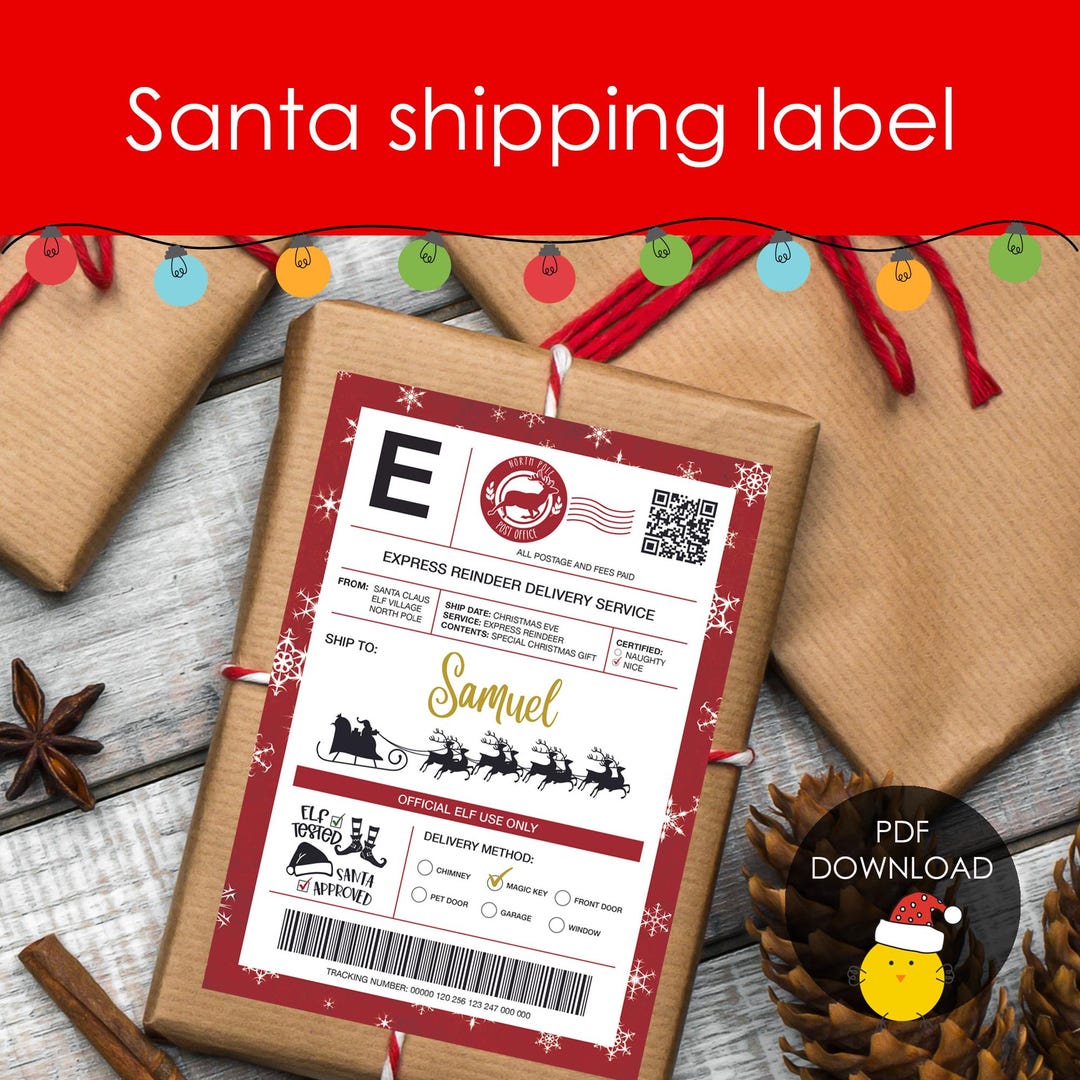 Santa Shipping Label Santa Mail Template Elf Mail Shipping Label Editable Santa Shipping Label ...